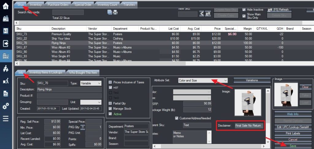 Disclaimer Attribute for SKUs - SooPOS Support